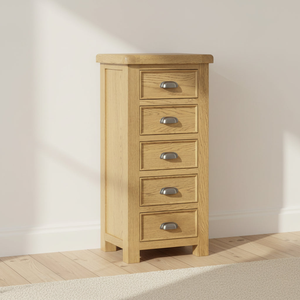 Chester Oak - 5 Drawer Tallboy Chest – A World of Furniture