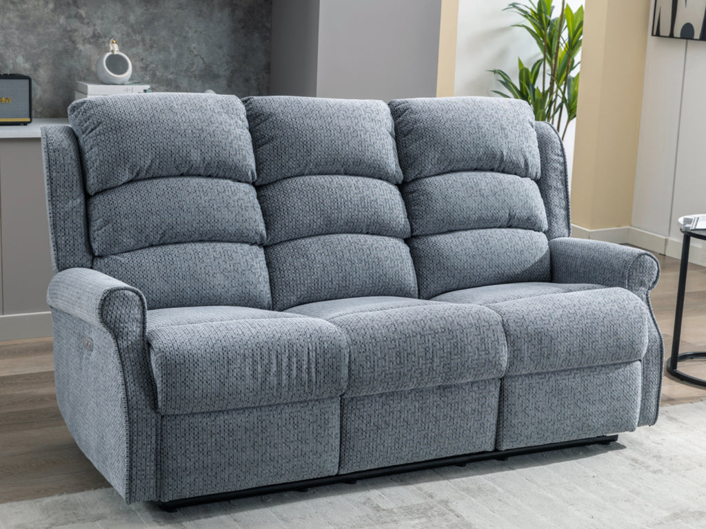 Regent Steel Blue 3 Seater Electric Recliner Sofa – A World of Furniture