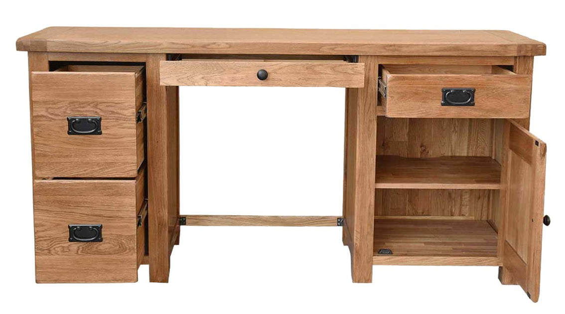 Deluxe Rustic Oak Double Pedestal Computer Desk – A World of Furniture