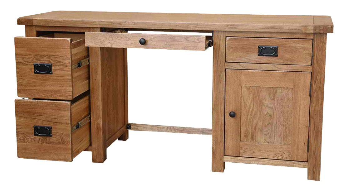 Deluxe Rustic Oak Double Pedestal Computer Desk – A World of Furniture