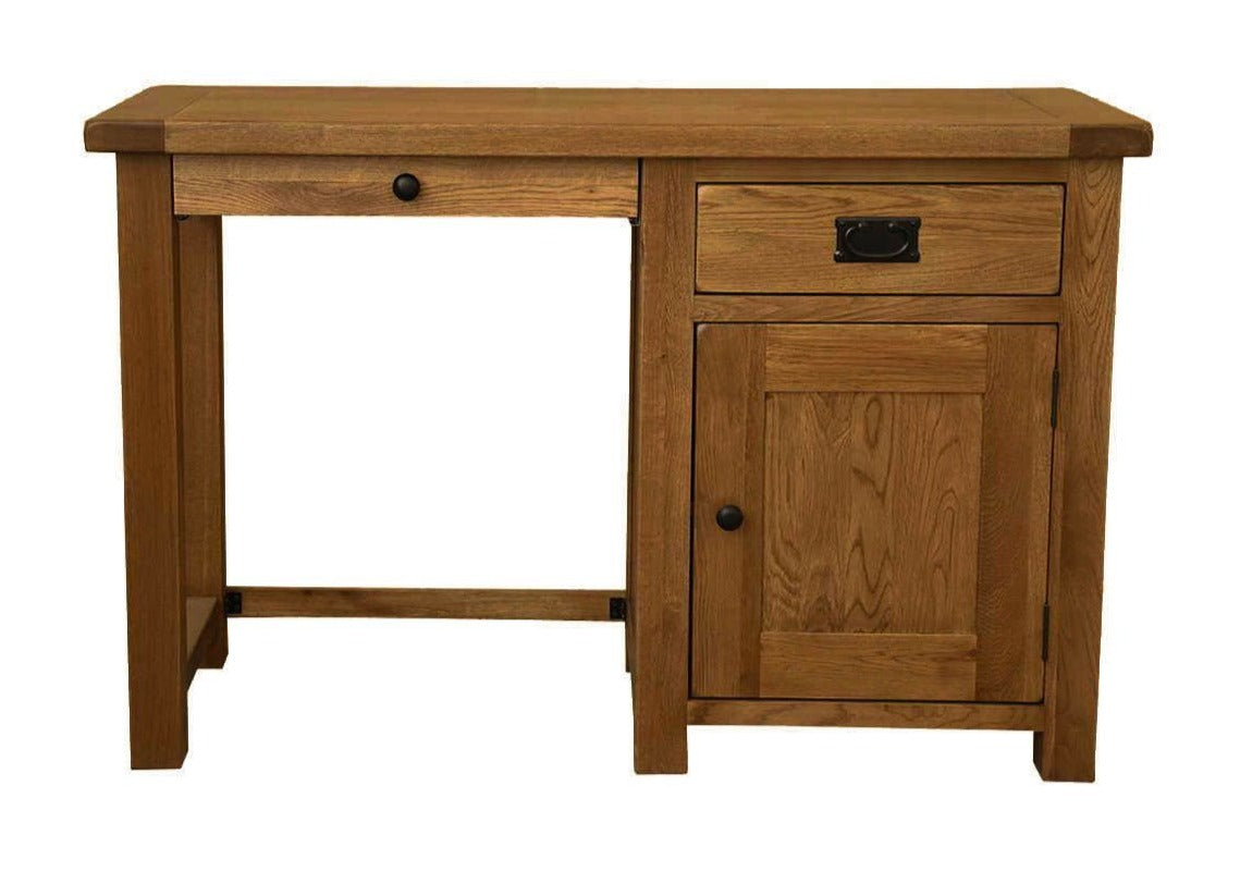 Deluxe Rustic Oak Single Pedestal Computer Desk – A World of Furniture